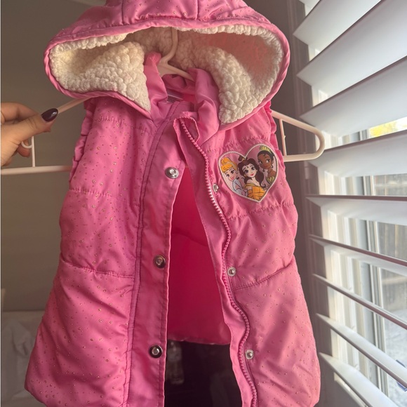 Disney | Jackets & Coats | Disney Pink Hooded Vest With Princess Patch ...